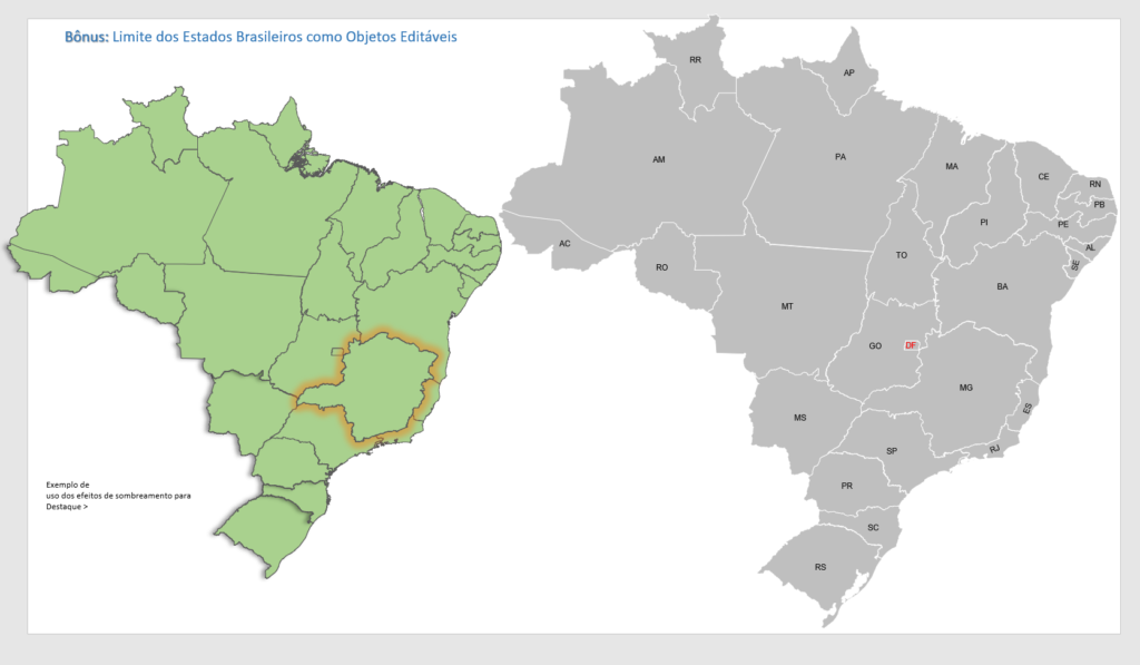 Estados e Regiões Brasileiras como Objetos Editáveis do PowerPoint