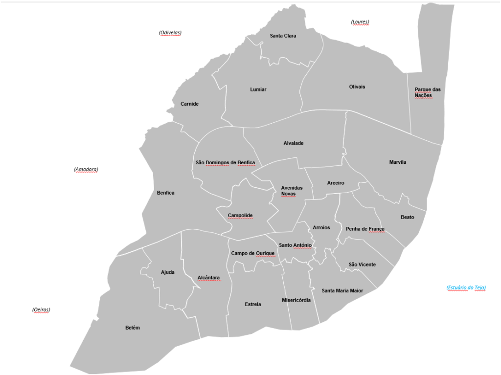 Mapa Vetorial em PowerPoint dos Bairros (Freguesias) de Lisboa ...